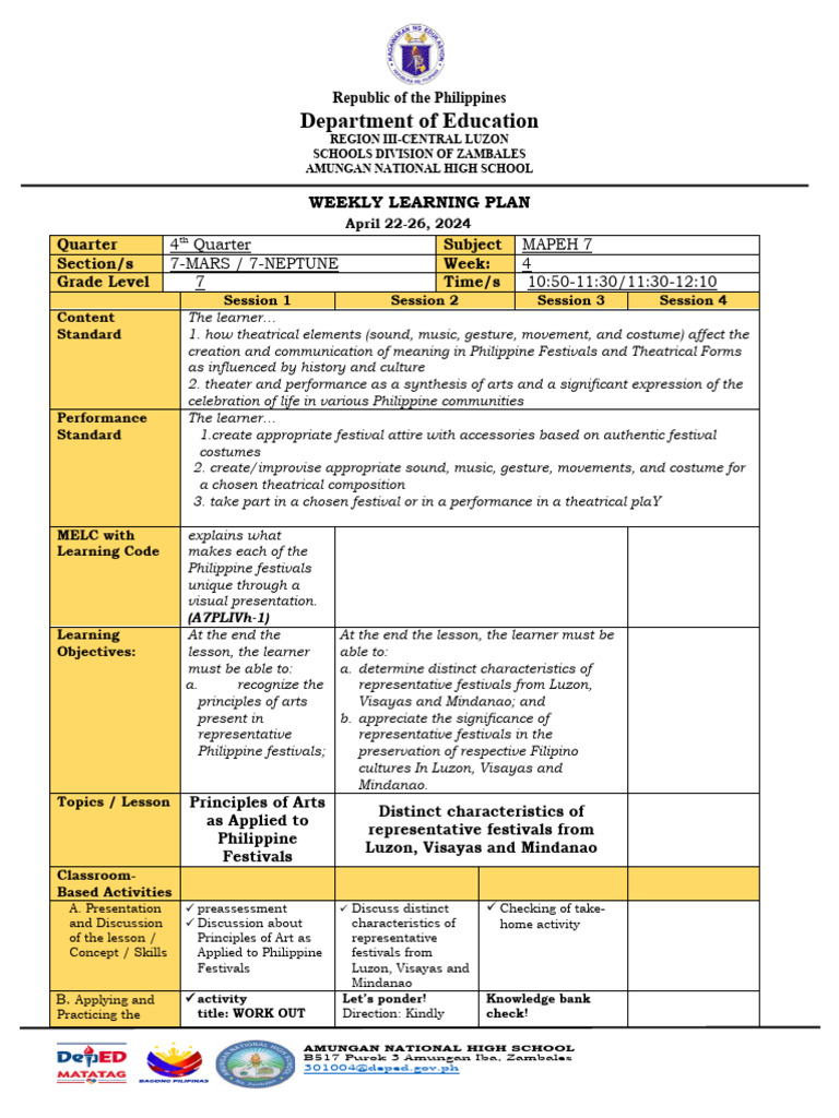 Mapeh Q4 WHLP-4 | PDF | Learning | Philippines
