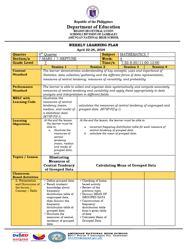 Math Q4 Whlp-Summative-Performance Task | PDF | Data | Statistics