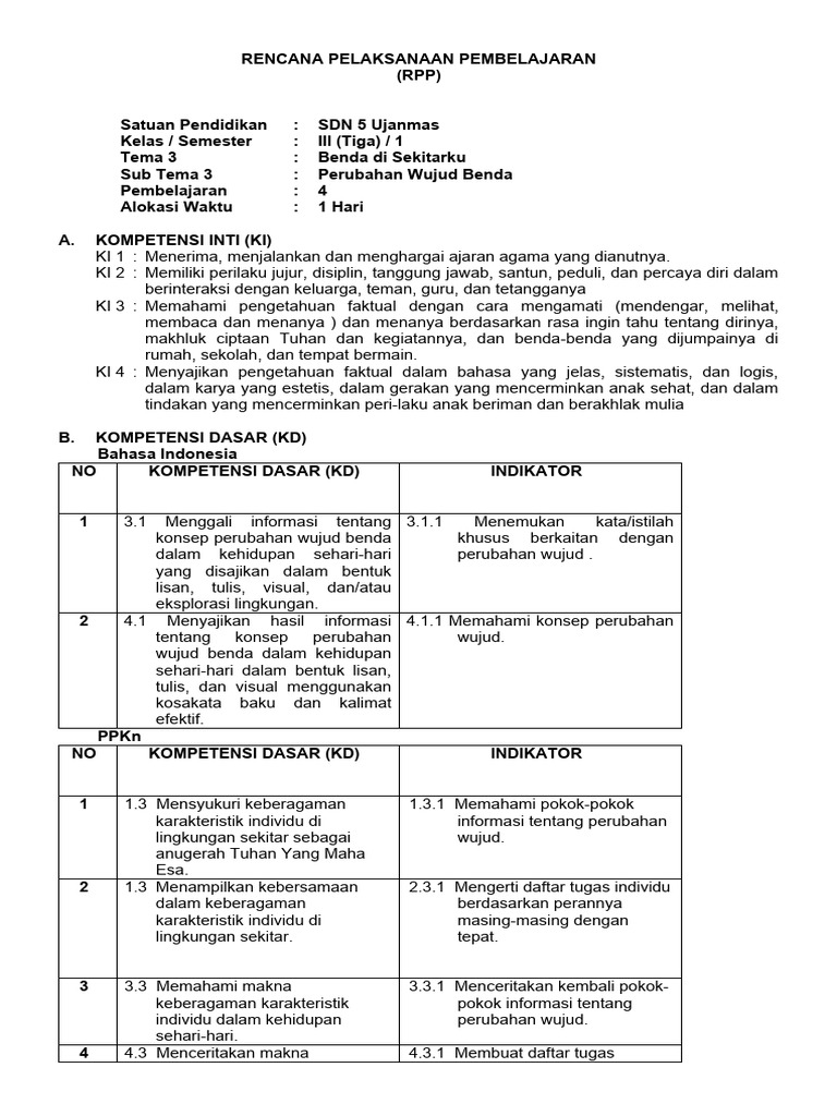 RPP Kelas 3: Perubahan Wujud | PDF