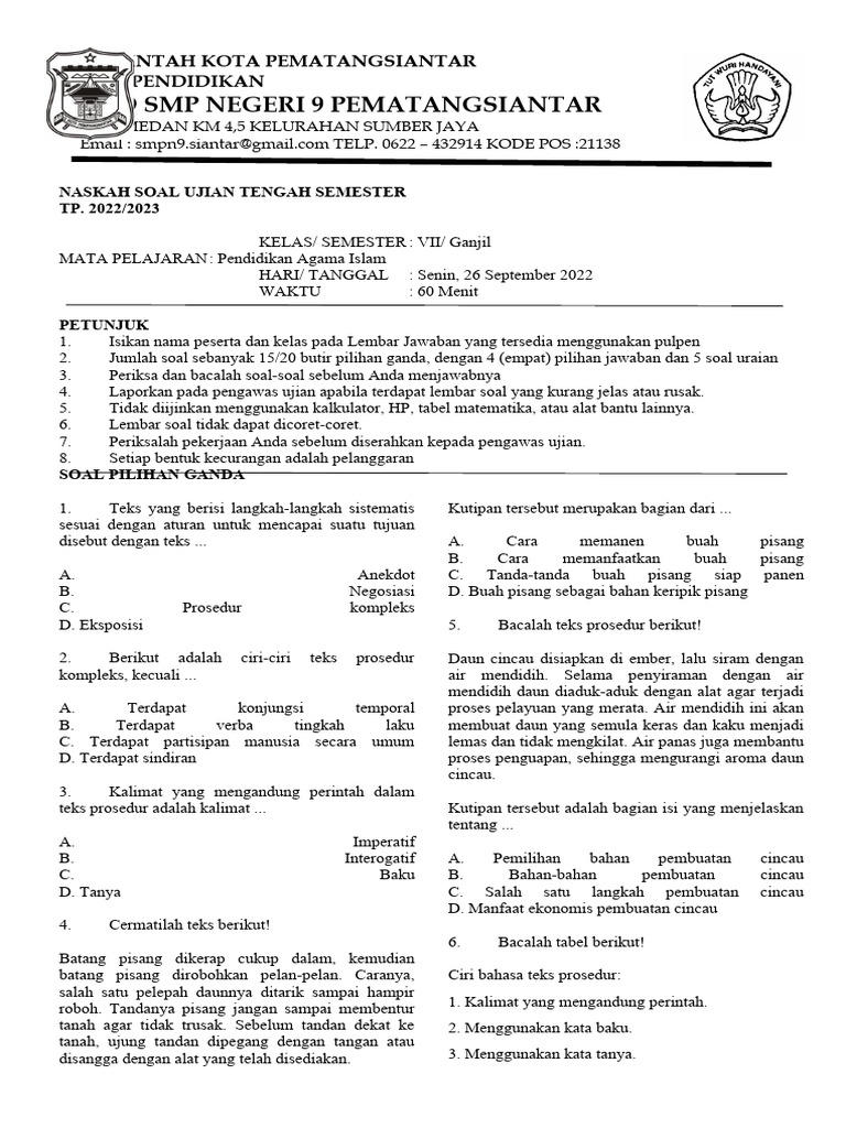 Template Naskah Soal Ujian | PDF