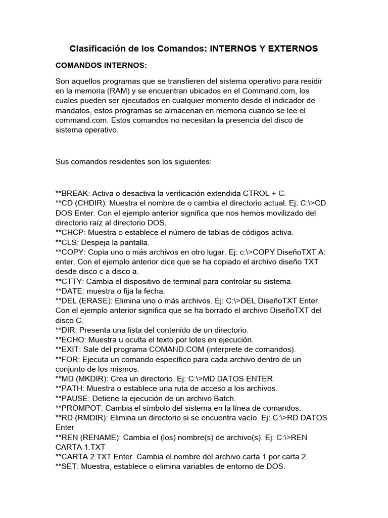 Comandos DOS: Internos vs Externos | PDF | Dos | Poco