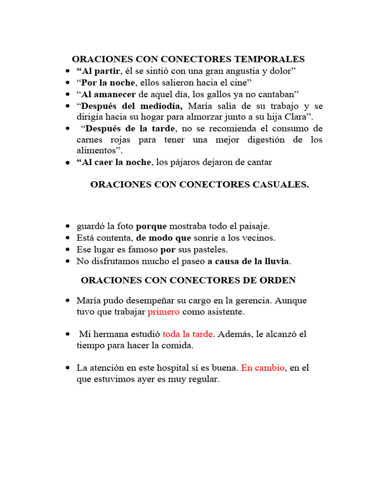ORACIONES CON CONECTORES TEMPORALES | PDF