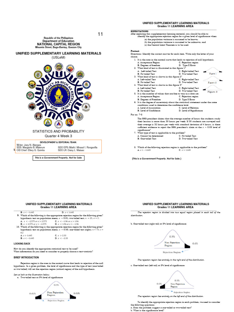 Q4 Statprob Module 3 Pdf Statistical Hypothesis Testing Statistical Significance