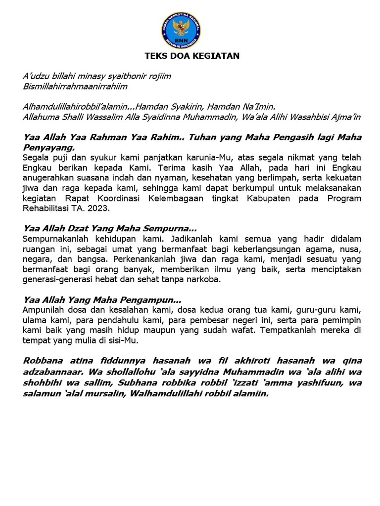 TEKS DOA KEGIATAN (1) | PDF