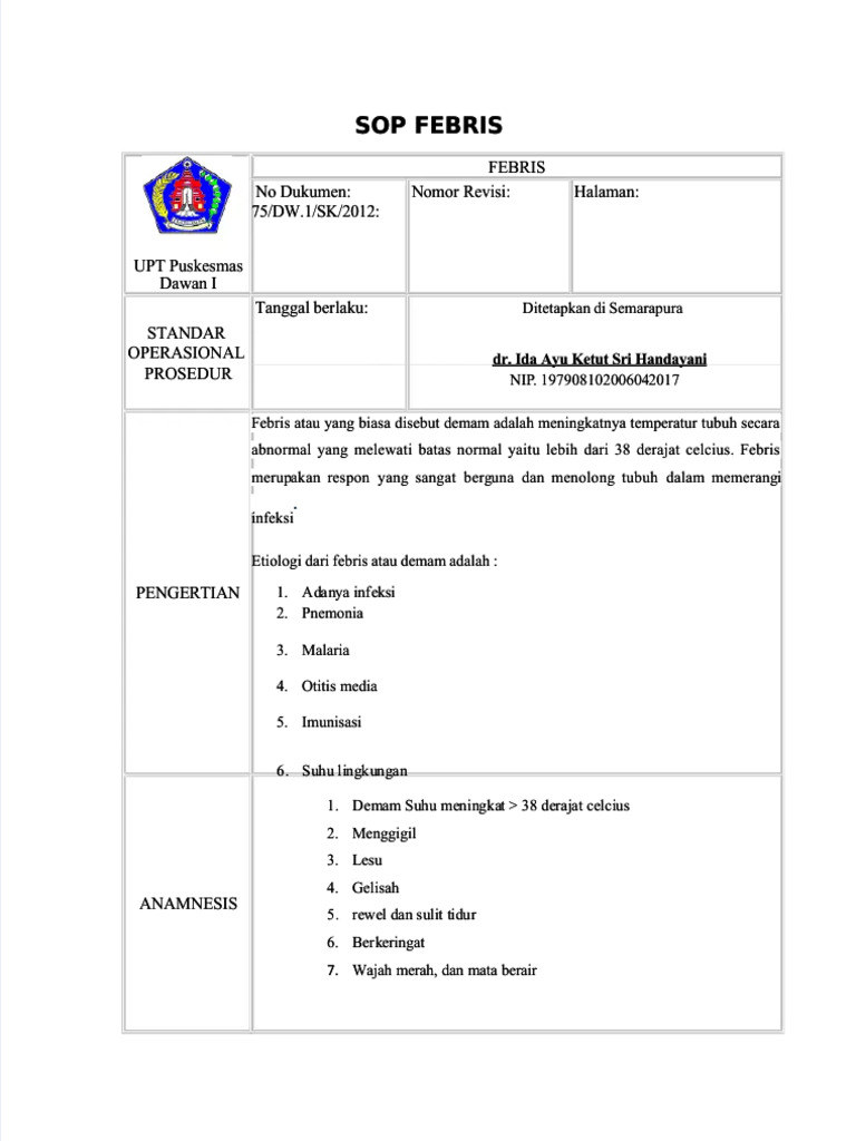 PDF Sop Febris - Compress | PDF