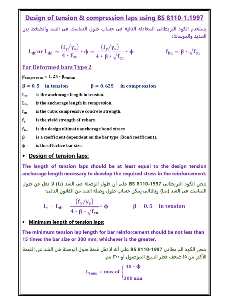 Tension & Compression Lap Design BS 8110 | PDF | Mechanical Engineering