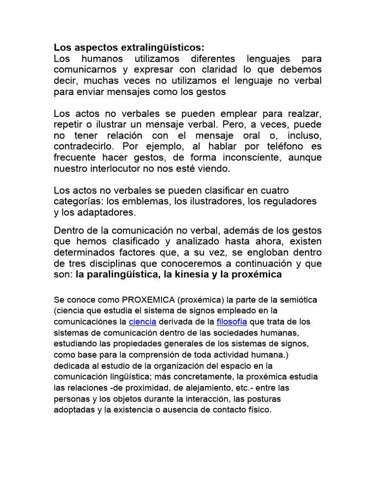 Los Aspectos Extralingüísticos | PDF | Comunicación | Comunicación no ...