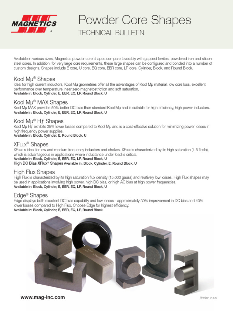 Powder Core Shapes Bulletin EN - 1 | PDF | Inductor | Inductance
