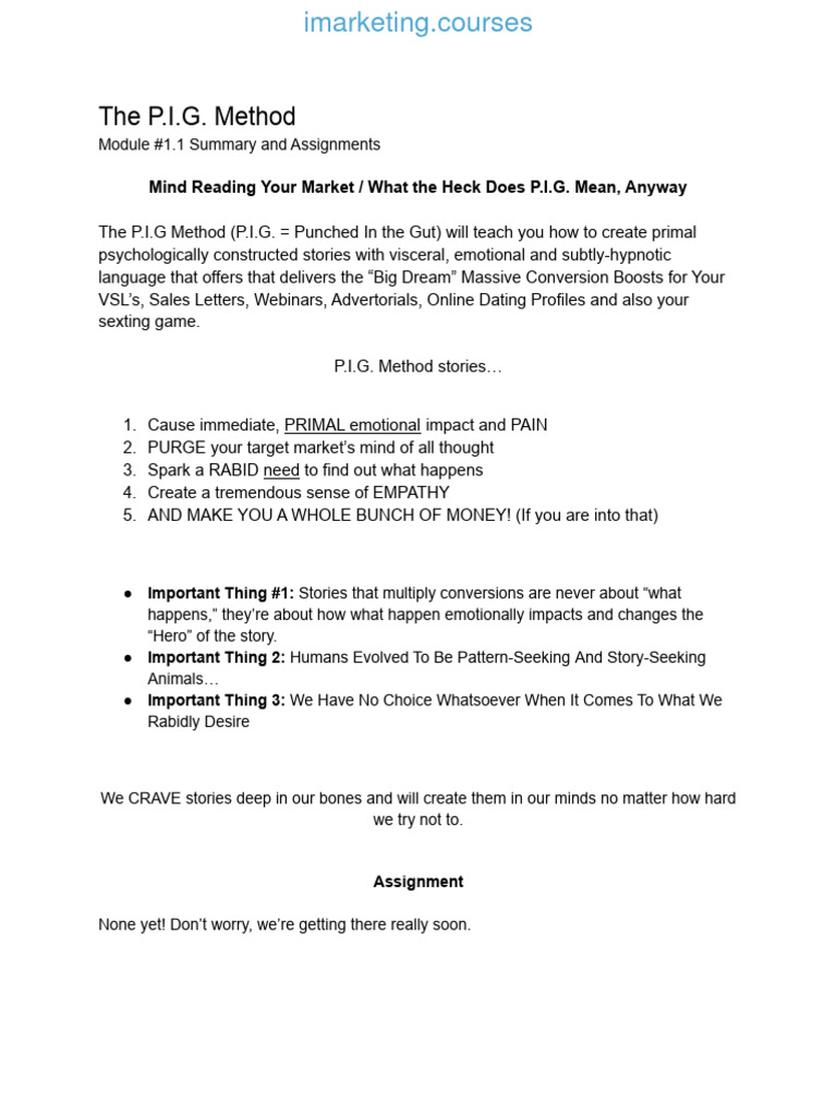 The Pig Method Lesson 1 | PDF