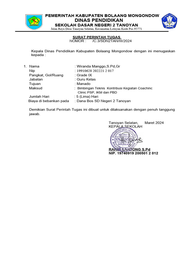 Contoh SPPD Perjalanan Dinas 5 Hari | PDF