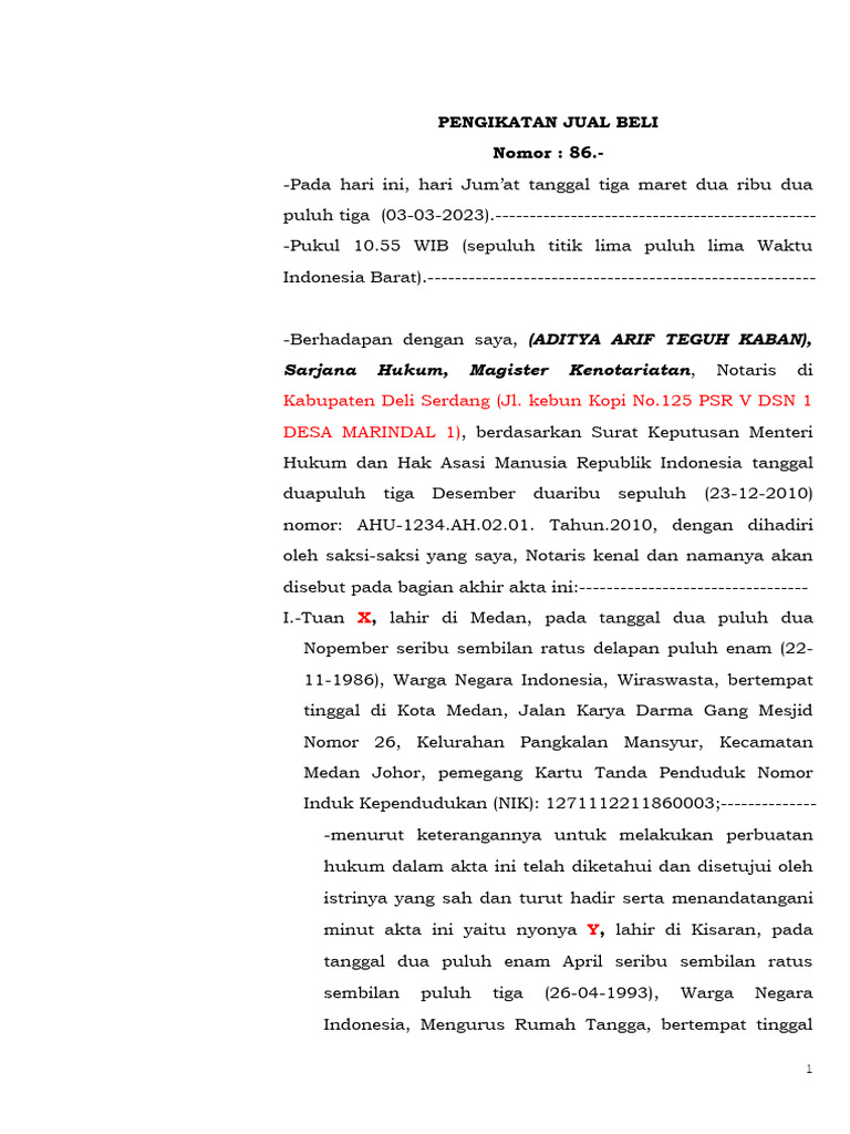 Contoh Perjanjian Jual Beli | PDF