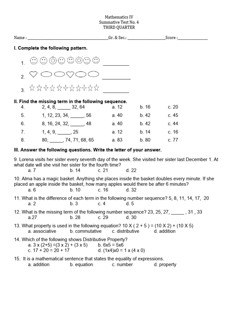 Mathematics IV Sum4 3rd Q | PDF | Mathematics | Mathematical Objects