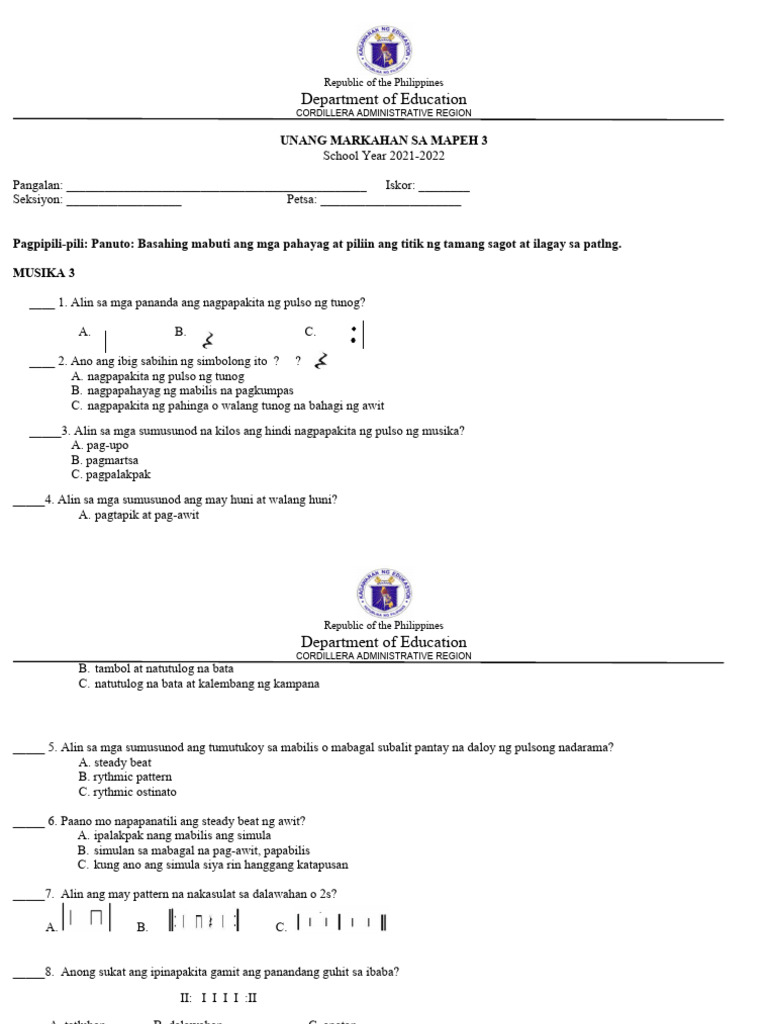 Sample TQ MAPEH For Critiquing | PDF