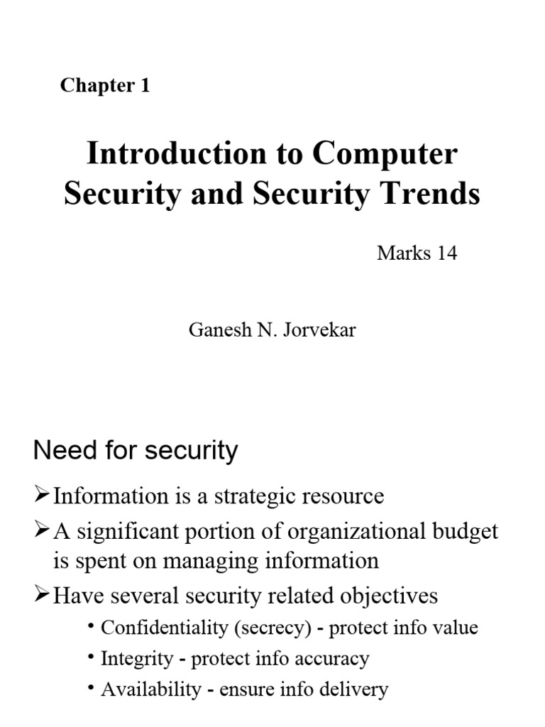 Chapter 1 Introduction To Computer Security and Security Trends - Pps ...