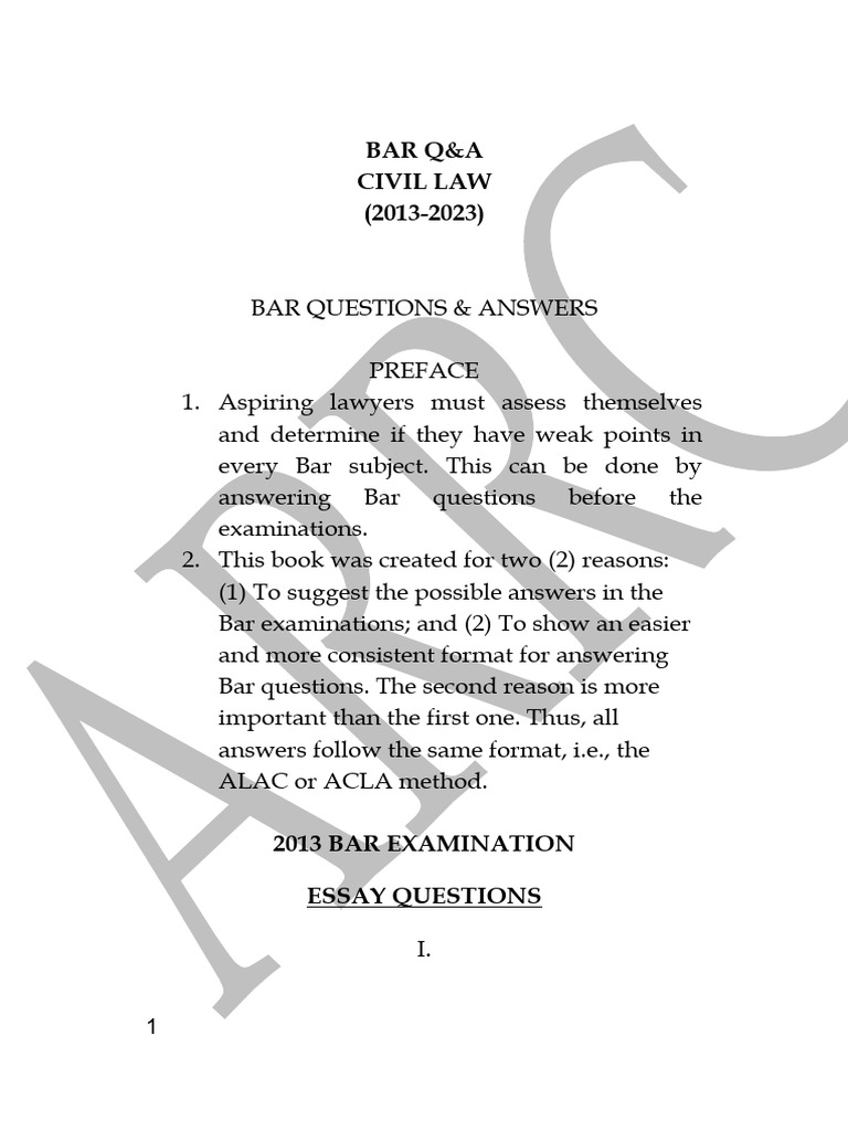 Civil Law Bar Questions & Answers 2013-2023 | Download Free PDF | Lease ...