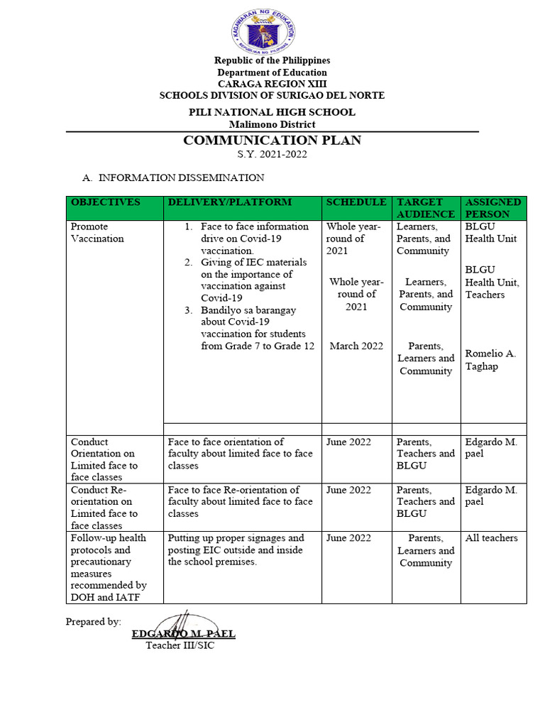 COMMUNICATION PLAN | PDF | Pandemic | Health Policy