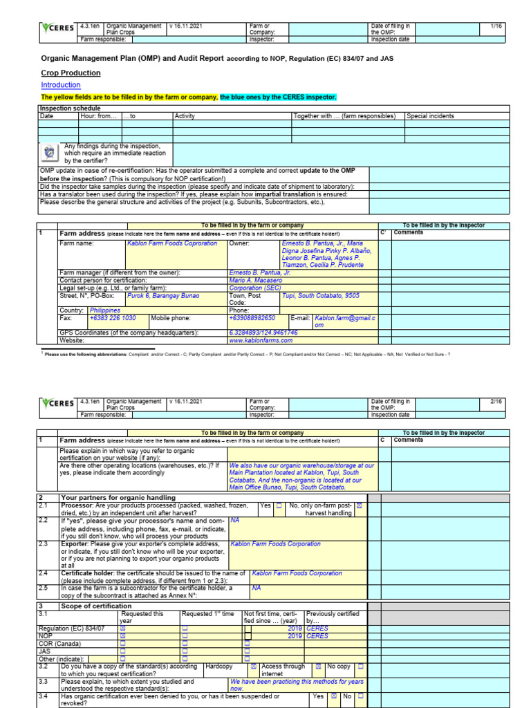 Organic Management Plan for Kablon Farm | PDF | Agriculture | Organic ...