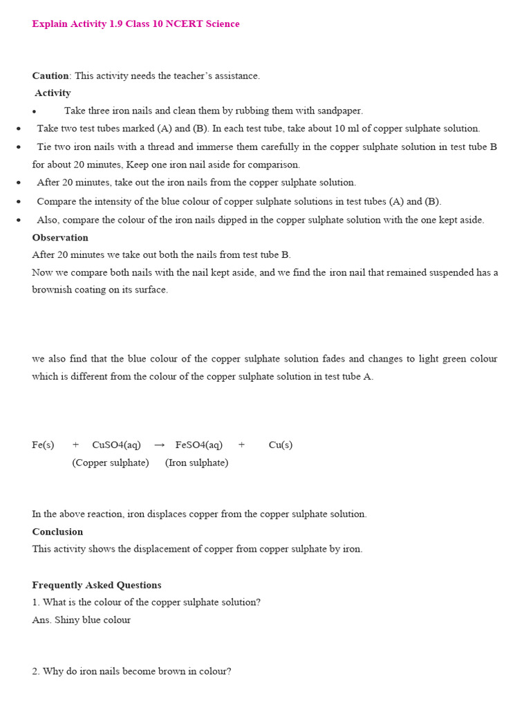 Caution: This Activity Needs The Teacher's Assistance.: Explain ...