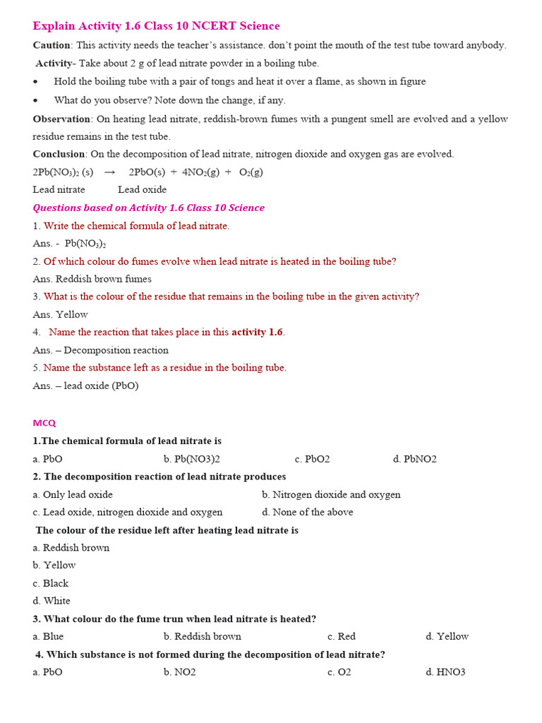 Explain Activity 1.6 Class 10 NCERT Science | PDF