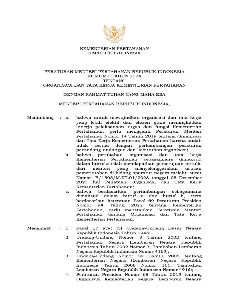 Organisasi & Tata Kerja Kemhan 2024 | PDF