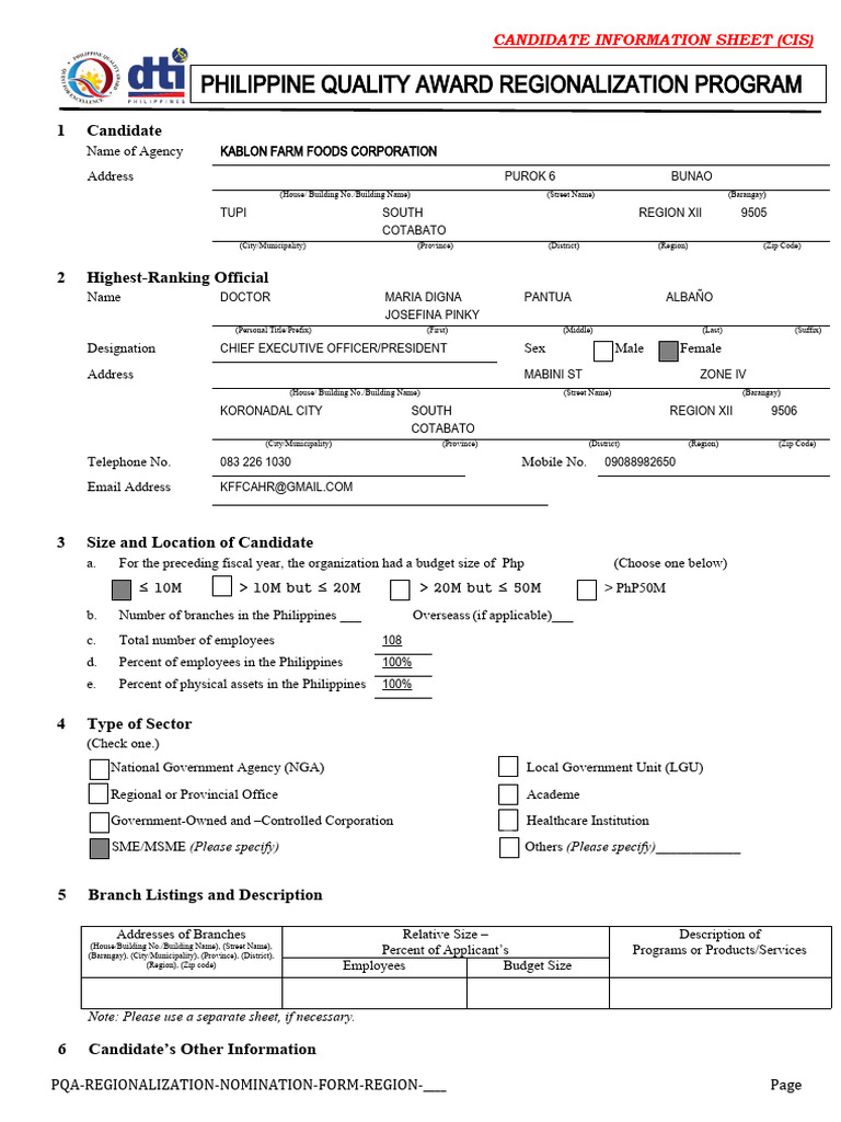 PQA Candidate Information Sheet 2023 | PDF | Government