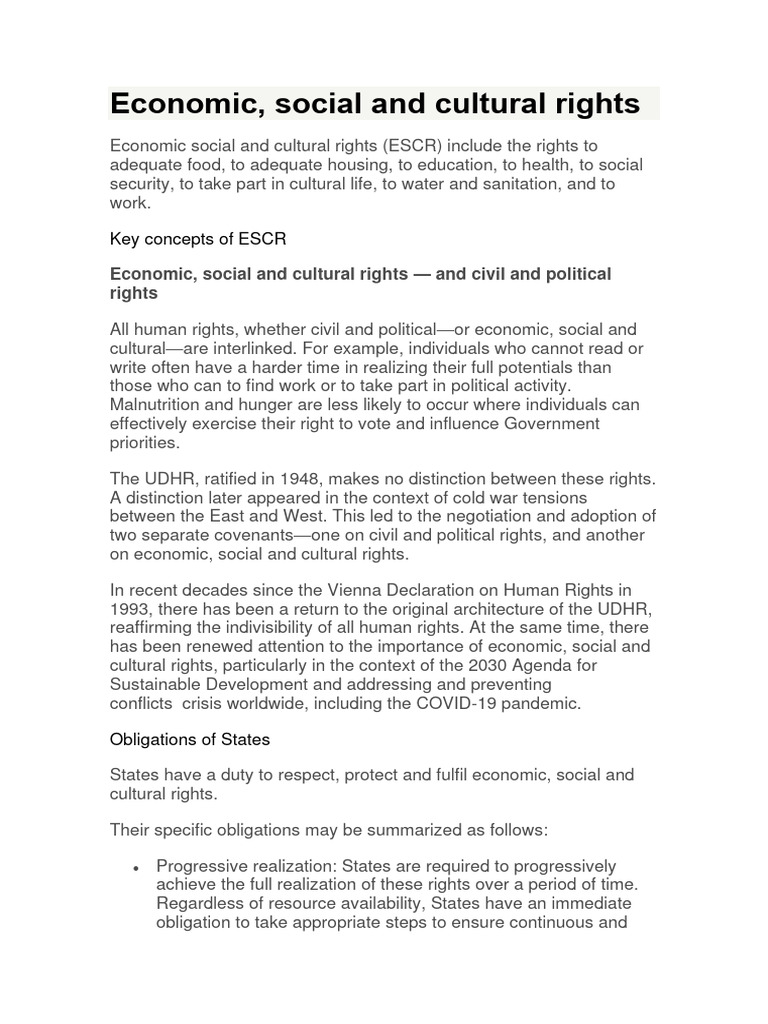 Economic, Social and Cultural Rights | PDF | Human Rights | Malnutrition