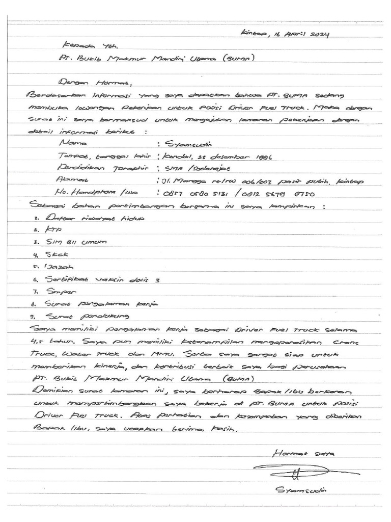 CV.Syamsudin posisi Driver Fuel Truck | PDF CV.Syamsudin posisi Driver Fuel Truck | PDF