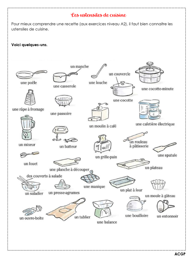Vocabulaire 12 Les Utensiles de Cuisine | PDF