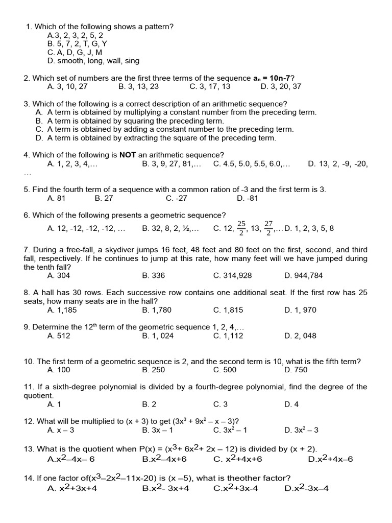Grade-10 (Questions) | PDF | Mathematics | Mathematical Concepts