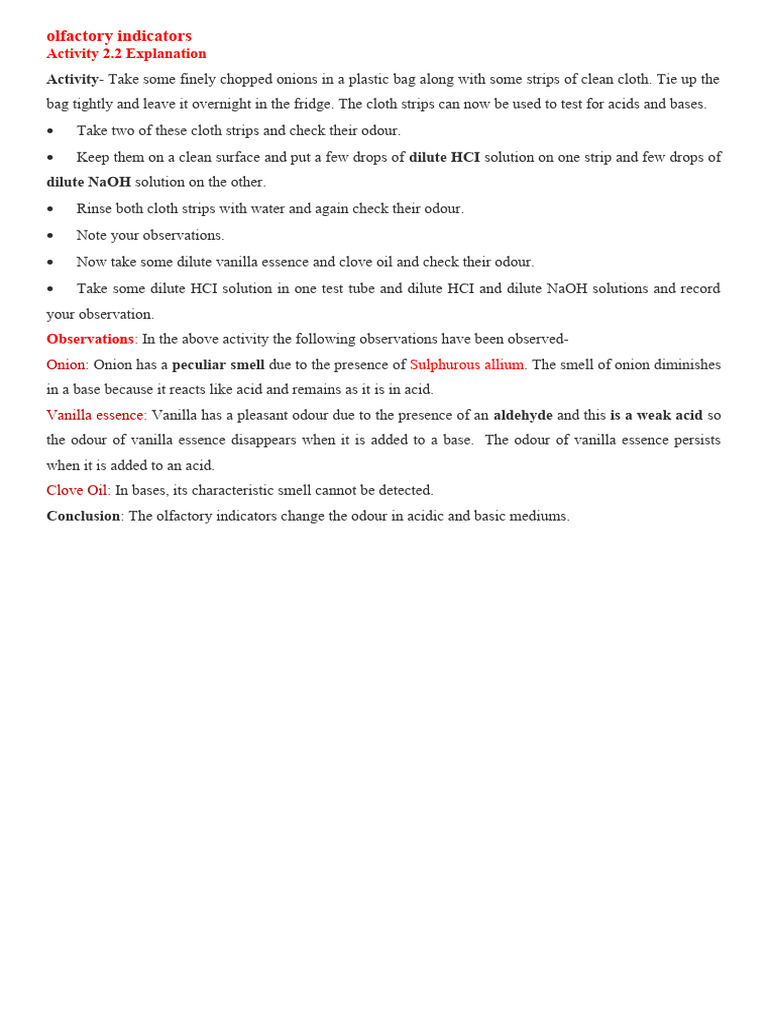 Olfactory Indicators | PDF | Cooking, Food & Wine | Home & Garden