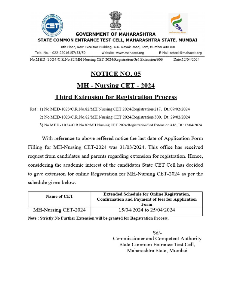 Notice No.05 Third Extension For Registration | PDF