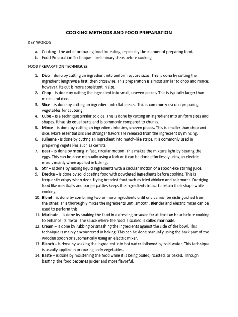 Food Preparation and Cooking Methods | PDF | Cooking | Food Preparation