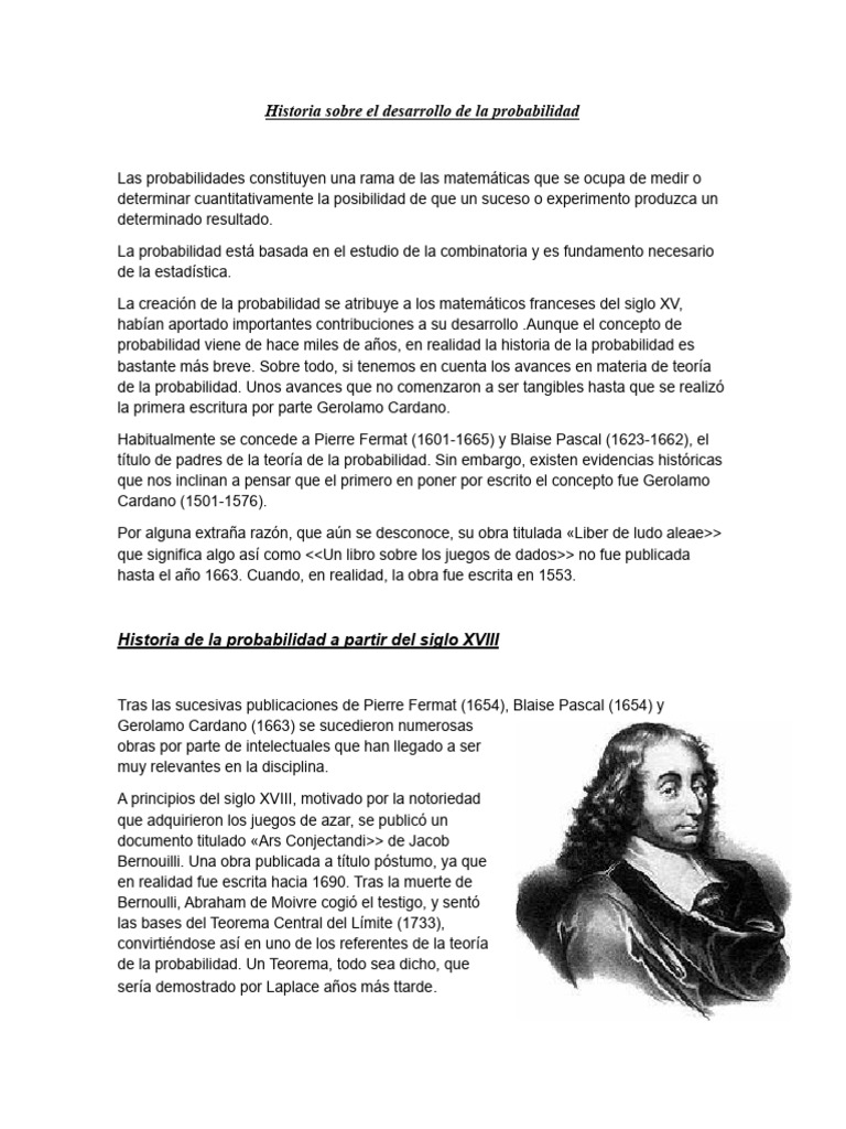 Historia sobre el desarrollo de la probabilidad... | PDF Historia sobre el desarrollo de la probabilidad... | PDF