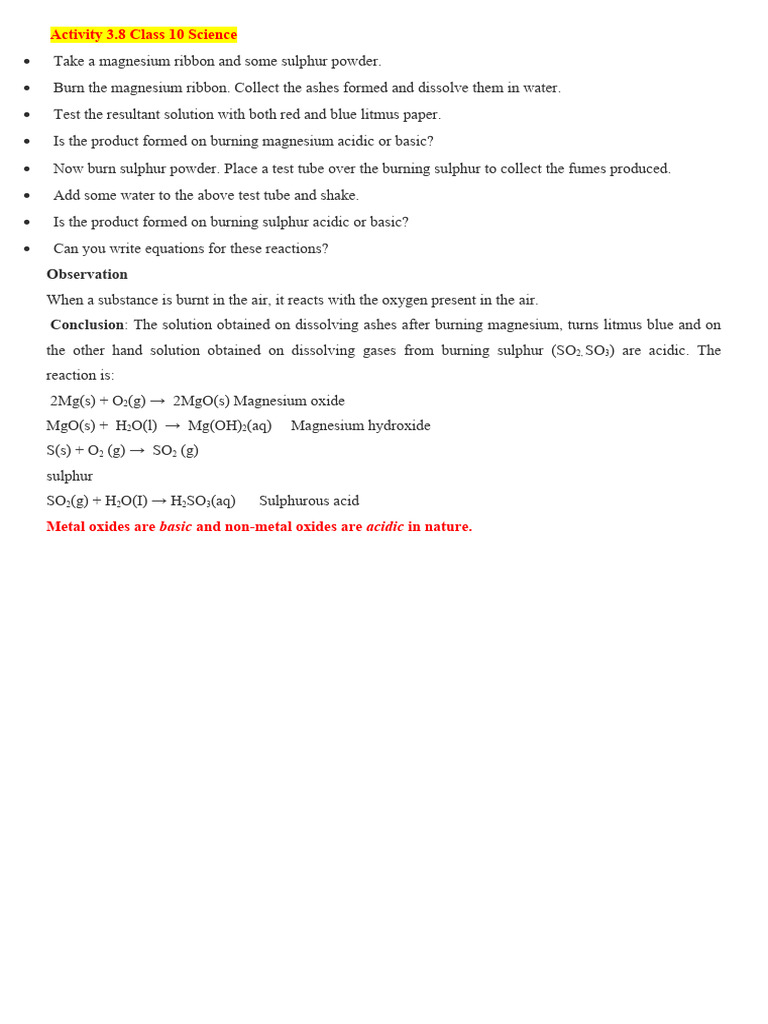 Observation: Activity 3.8 Class 10 Science | PDF