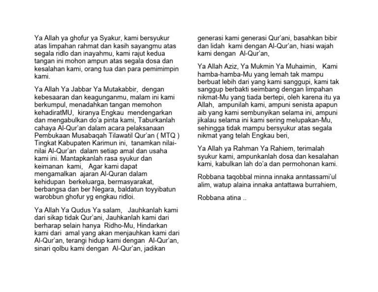 DOA Pembukaan MTQ 2024 | PDF