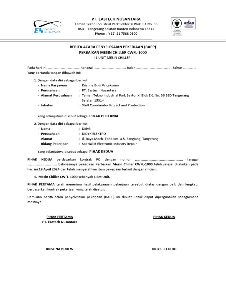 1. Contoh Form BAPP | PDF