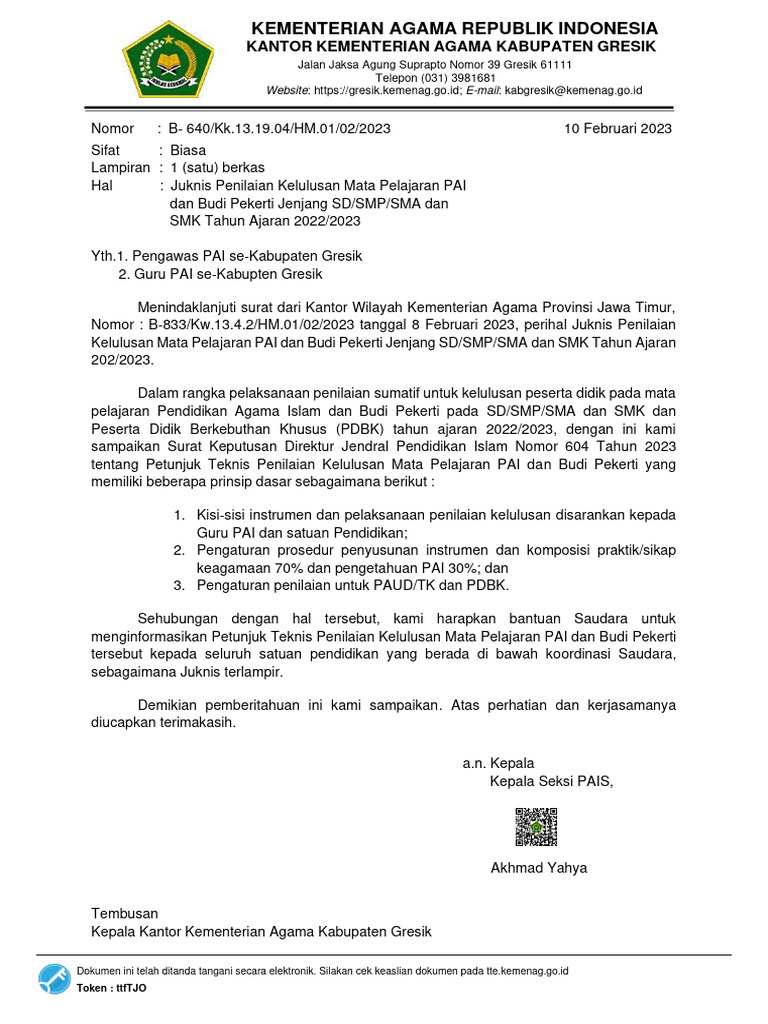 Surat Edaran Juknis Penilaian Kelulusan Mapel PAI | PDF Surat Edaran Juknis Penilaian Kelulusan Mapel PAI | PDF