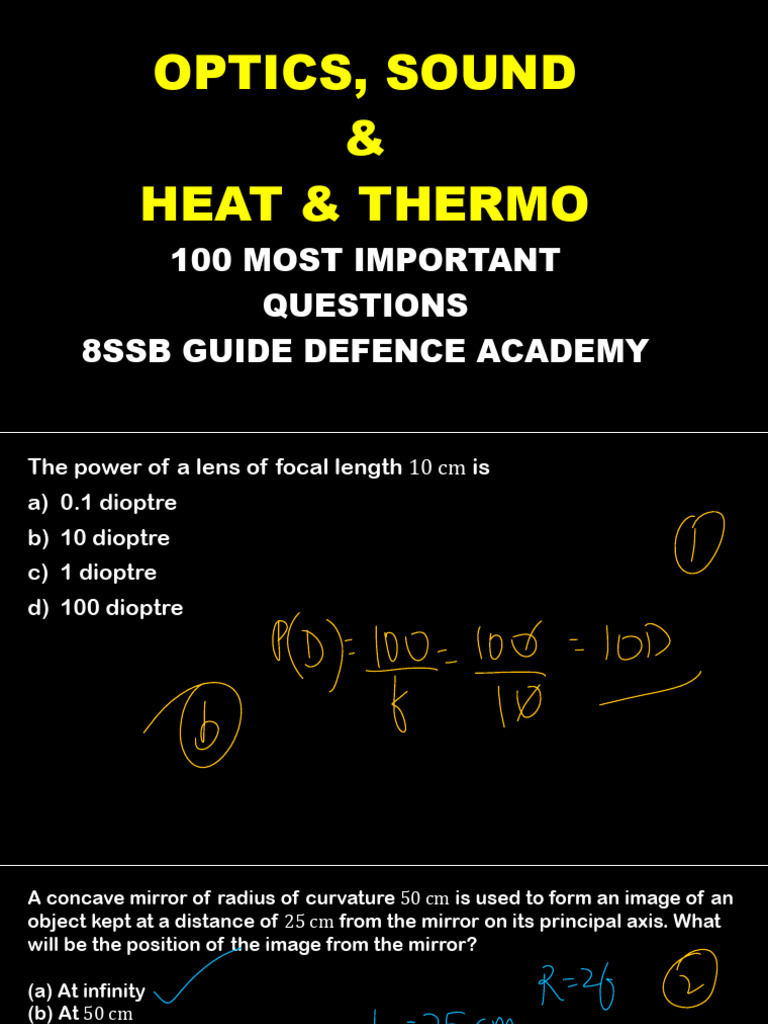 Optics, Sound & Heat & Thermo: 100 Most Important Questions 8Ssb Guide Defence Academy | PDF ...