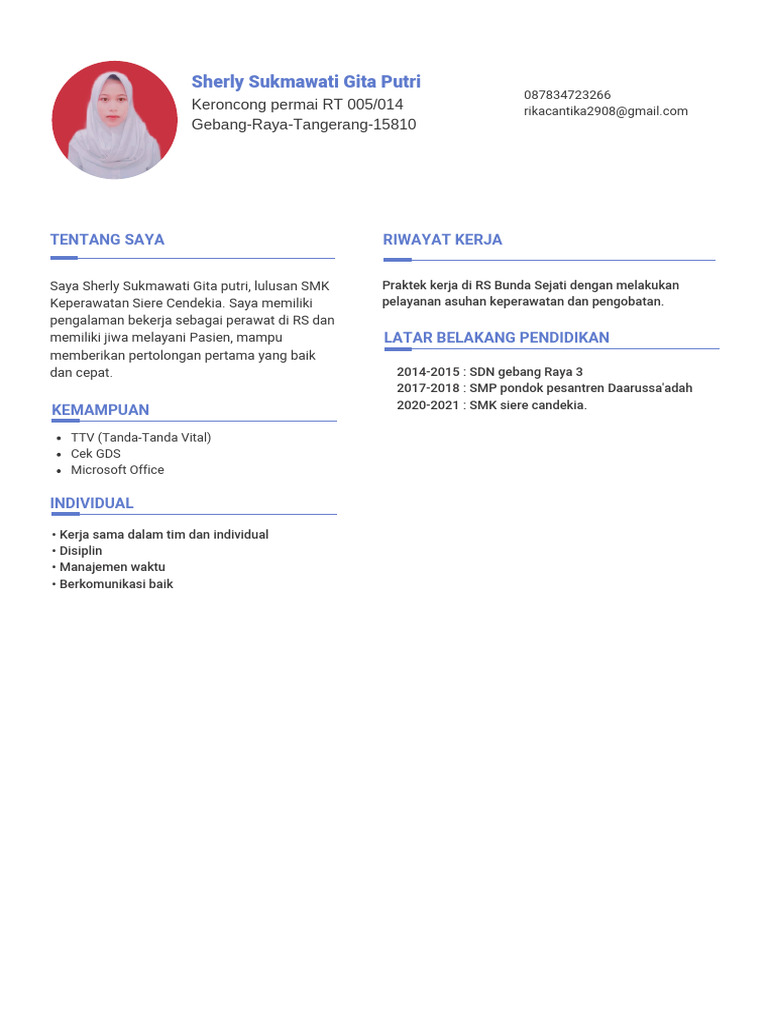 Profil Sherly: Lulusan SMK Keperawatan | PDF