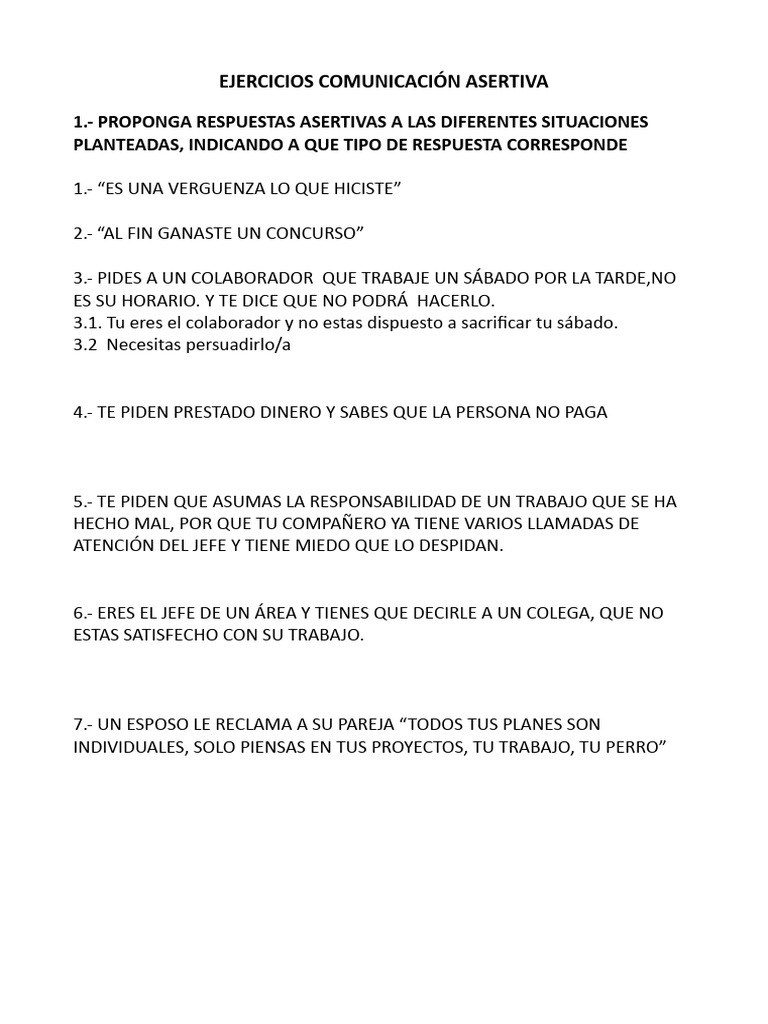 Ejercicios Comunicación Asertiva | PDF