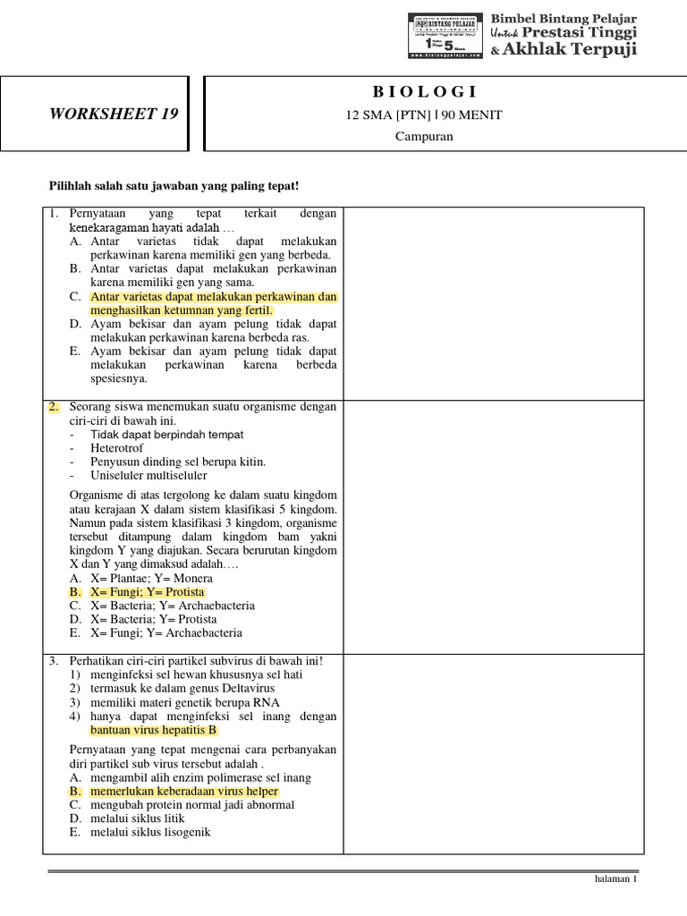 Latihan Soal Biologi SMA | PDF