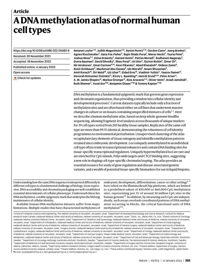 A DNA Methylation Atlas of Normal Human Cell Types | PDF | Dna ...