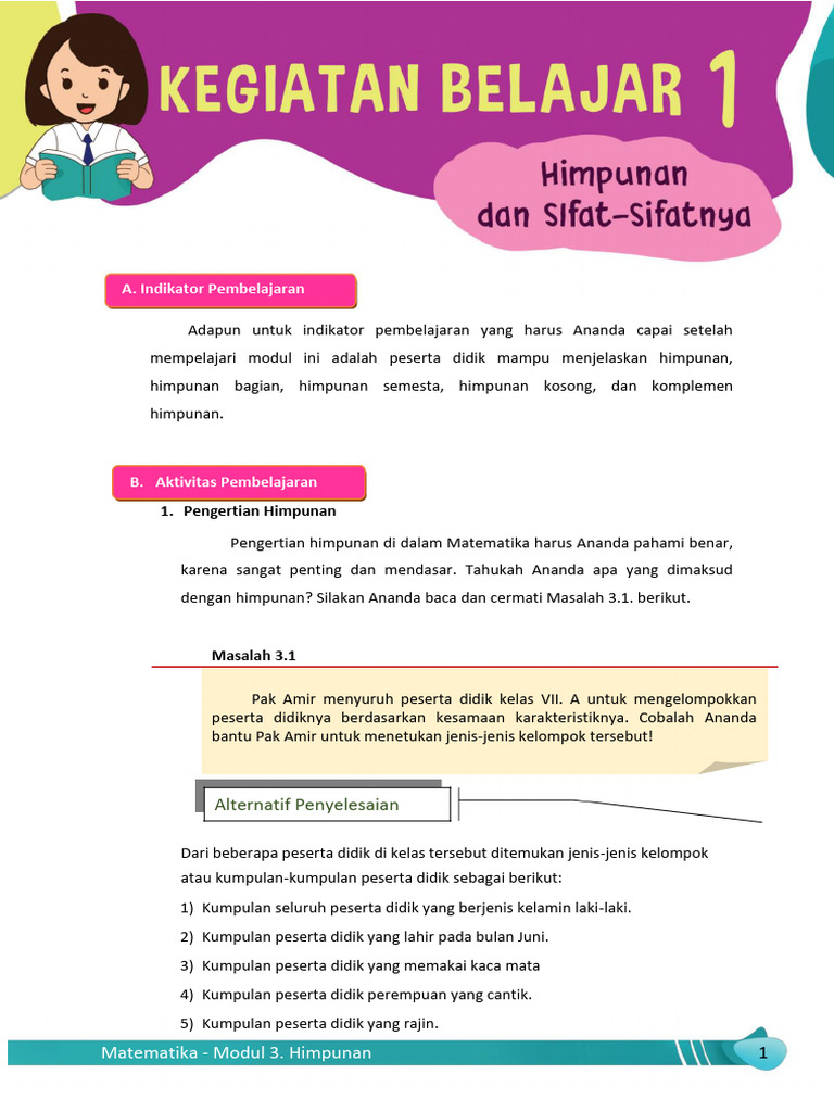 Matematika - Himpunan - Modul 3 - Kegiatan Belajar 1 | PDF