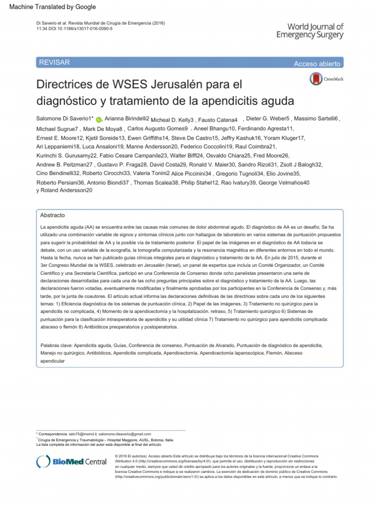 Guías WSES para Apendicitis Aguda | PDF | Terapia | Diagnostico medico