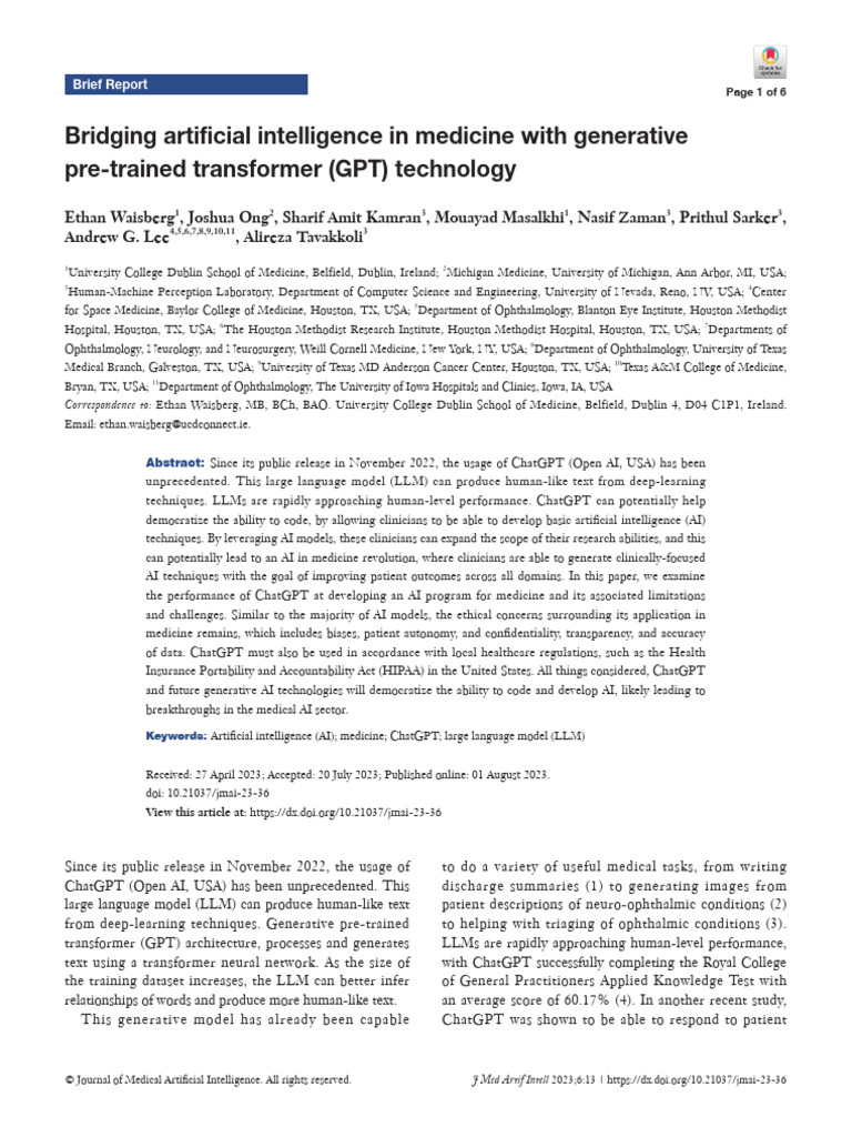 Bridging artificial intelligence in medicine with generative pre-trained transformer (GPT ...