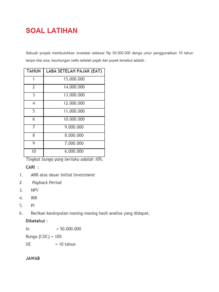 SOAL LATIHAN Capital Budgeting Pak Nur | PDF | Bisnis | Pengelolaan Keuangan & Uang