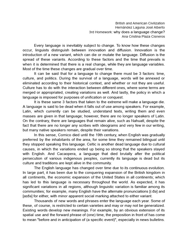 Factors Driving Language Change | PDF | English Language | Linguistics