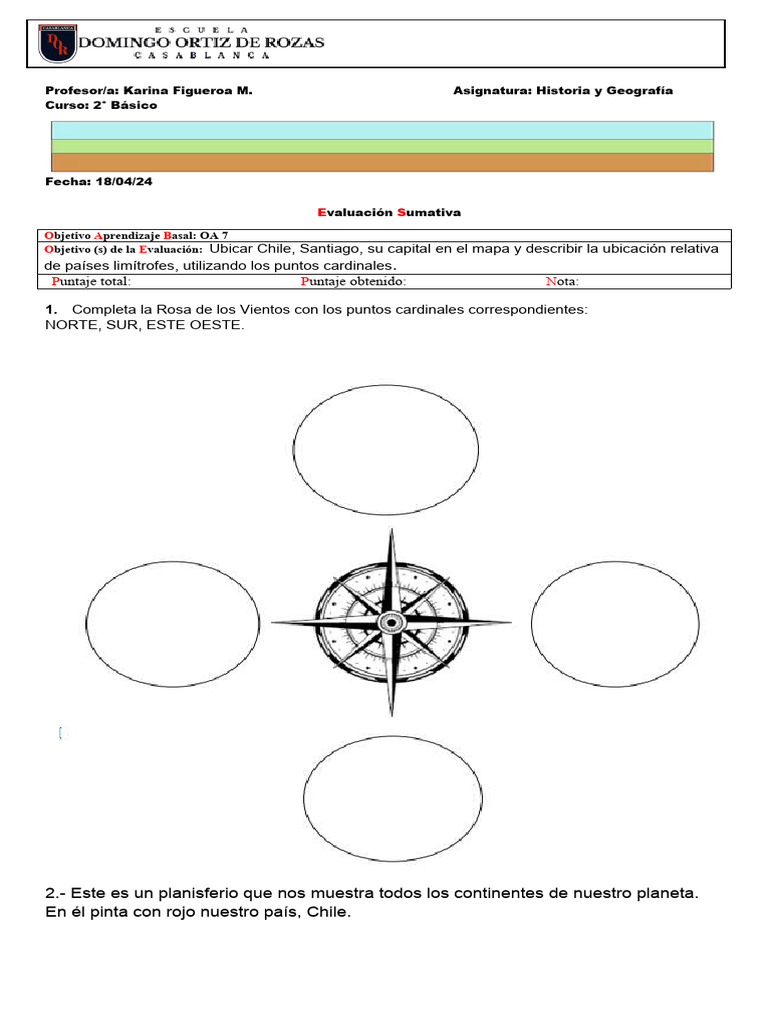Prueba Historia (Mapas, Puntos Cardinales) | PDF