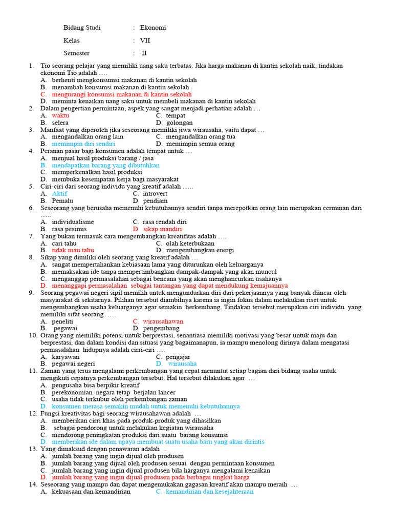 Bank SOAL Ekonomi Kls 7 Sem2 | PDF