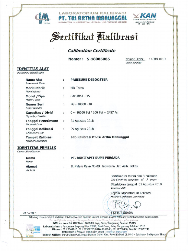 Certificate Pressure Debooster | PDF